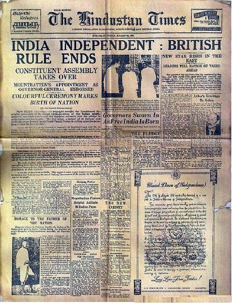 Newspaper headlines on August 15, 1947