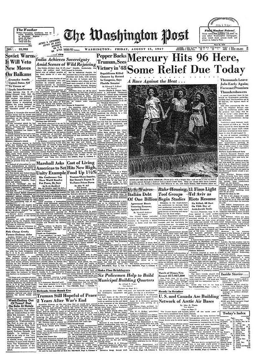 15th August 1947: The newspaper headlines