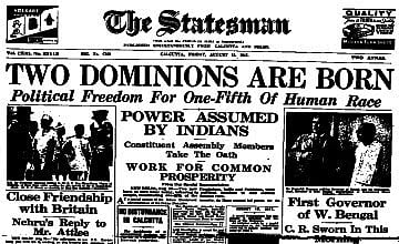 15th August 1947: The newspaper headlines