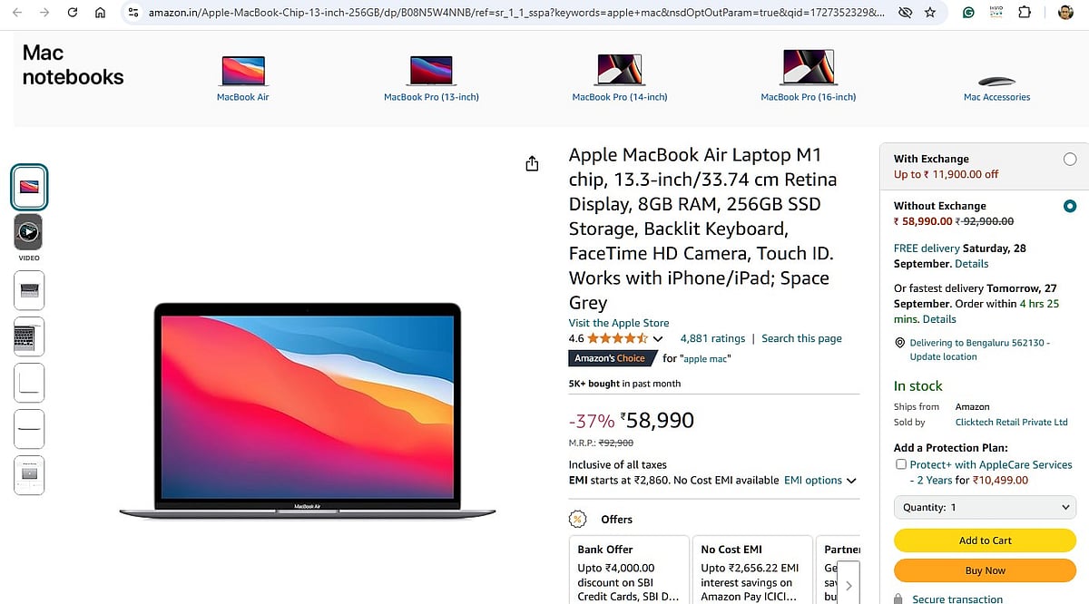 Amazon Great Indian Festival sale 2024: Apple MacBook Air M1 can now be ...