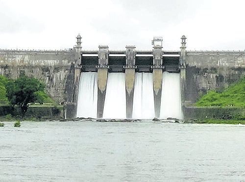Harangi reservoir full, crest gates opened
