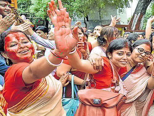A traditional farewell to Durga Maa in 'Bengal'uru