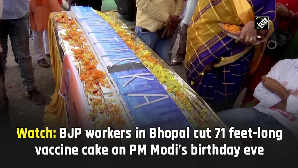 Watch: BJP workers in Bhopal cut 71 feet-long vaccine cake on PM Modi’s ...