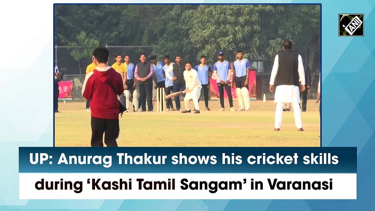 Anurag Thakur shows his cricket skills during ‘Kashi Tamil Sangam’ in ...