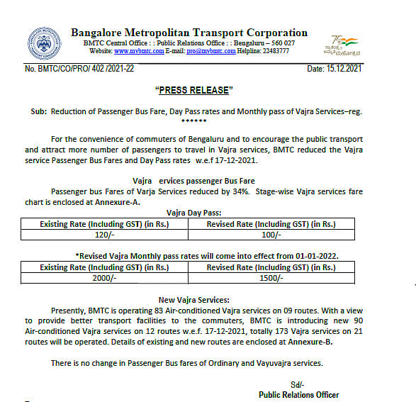 BMTC slashes AC bus fares, monthly pass price cut by Rs 500 in Bengaluru