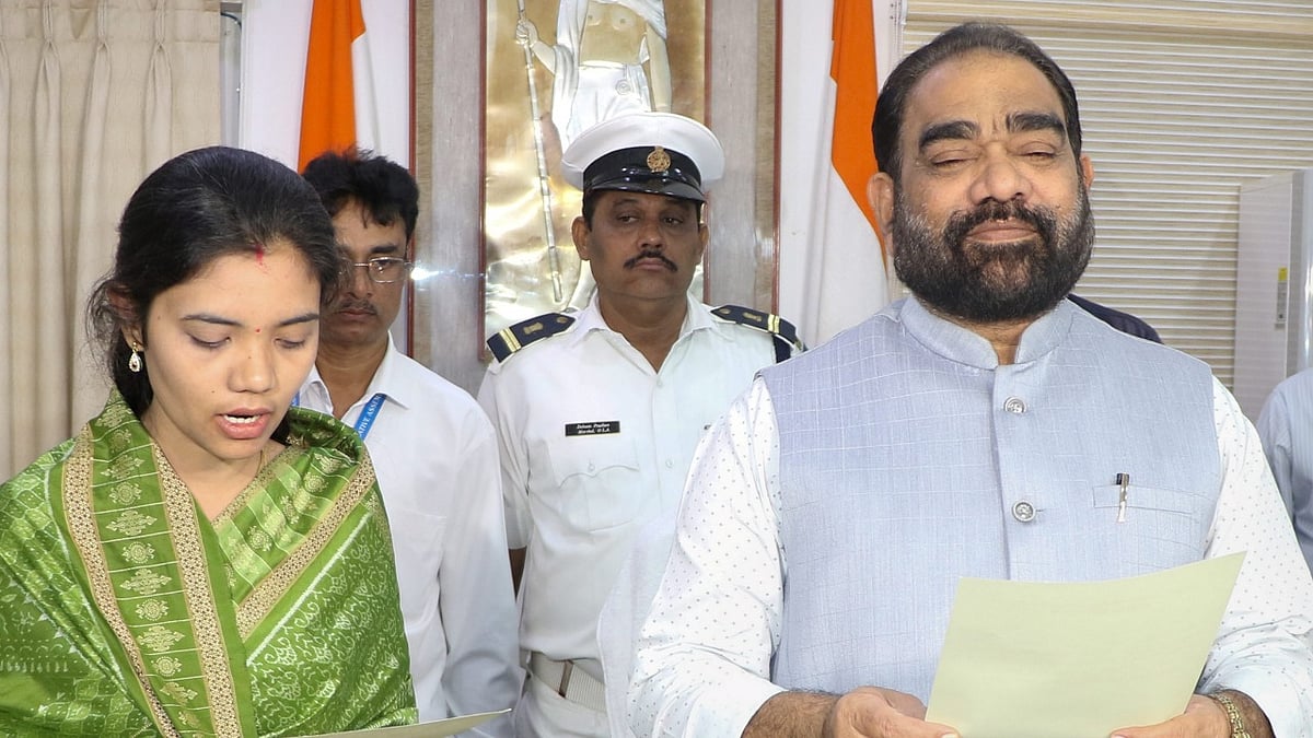 Newly elected BJD MLA Barsha Singh Bariha takes oath in Odisha Assembly
