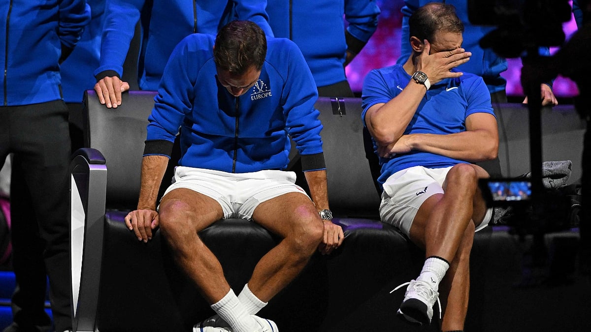 Pics of Rafael Nadal crying at Roger Federer's farewell go viral